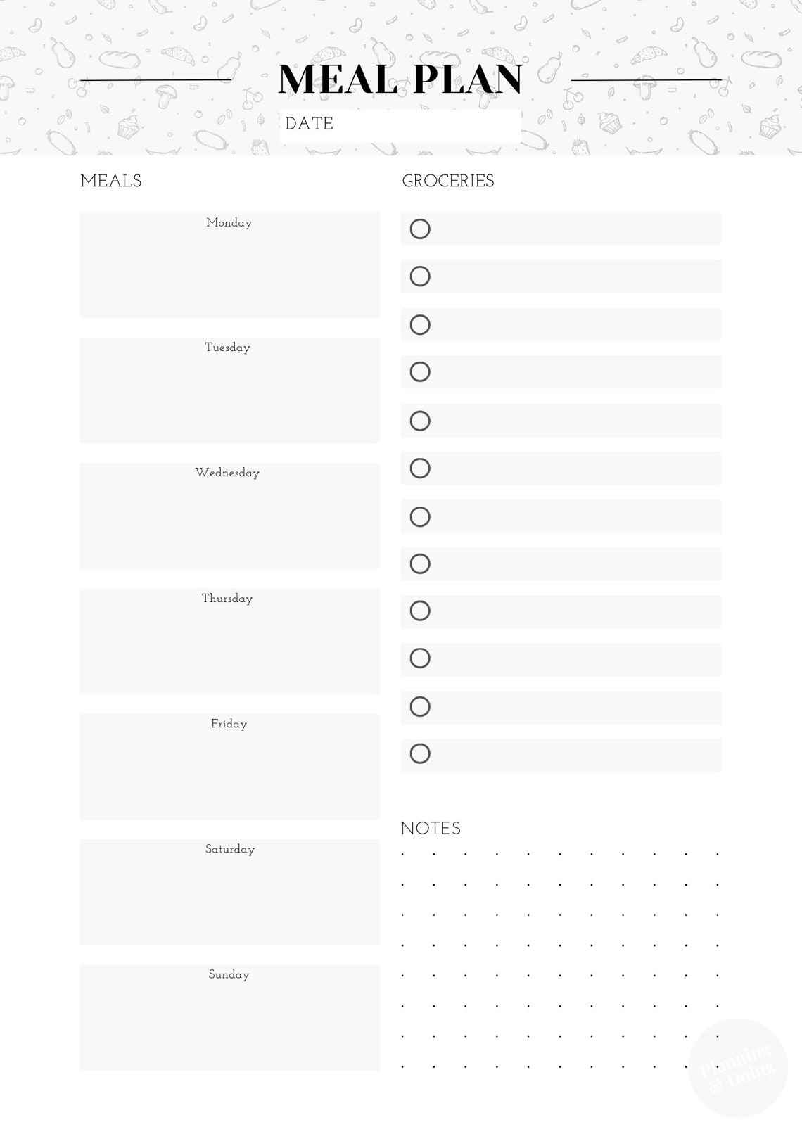 PRINTABLE Weekly Meal Planner No.1 | 7 Day Meal Plan Template & Grocery ...