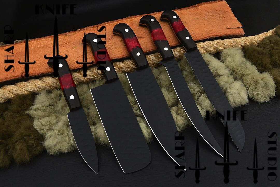 Chef Knife D2 Kitchen Knives Set With Leather Sheath Handmade D2 Chef ...