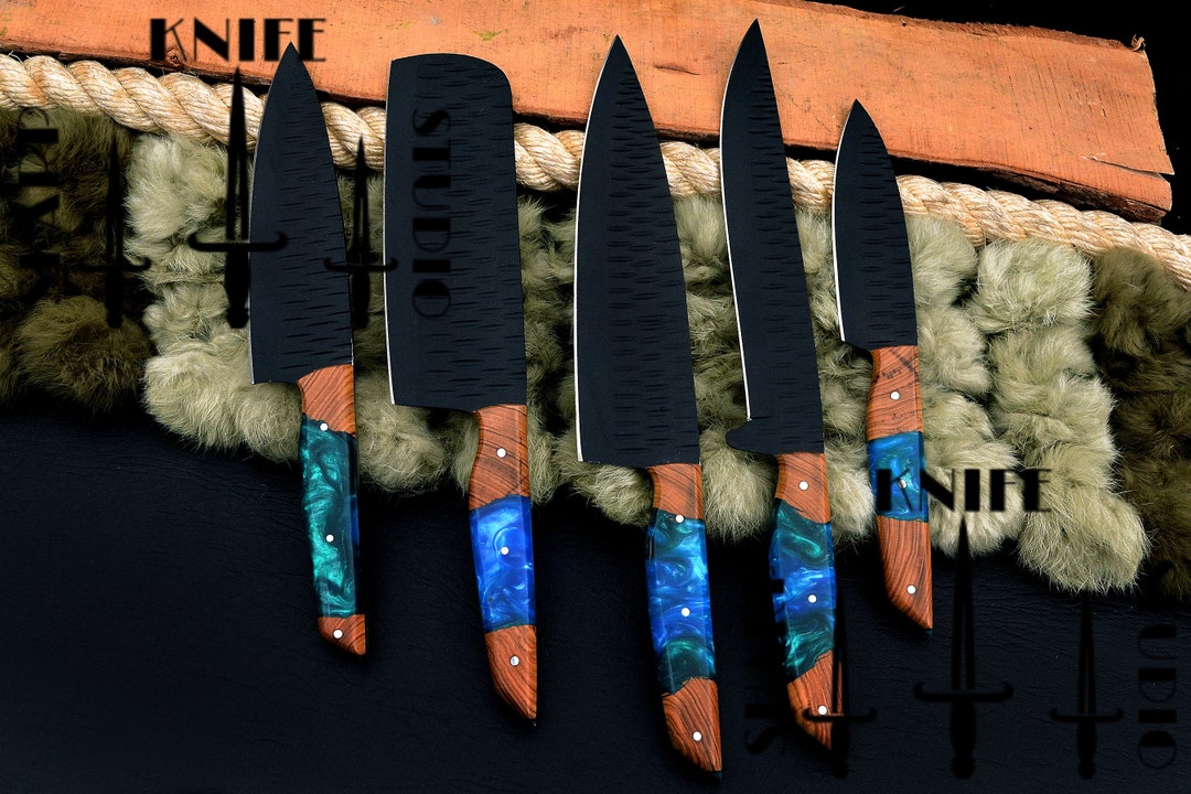 Chef Knife D2 Kitchen Knives Set With Leather Sheath Handmade D2 Chef ...