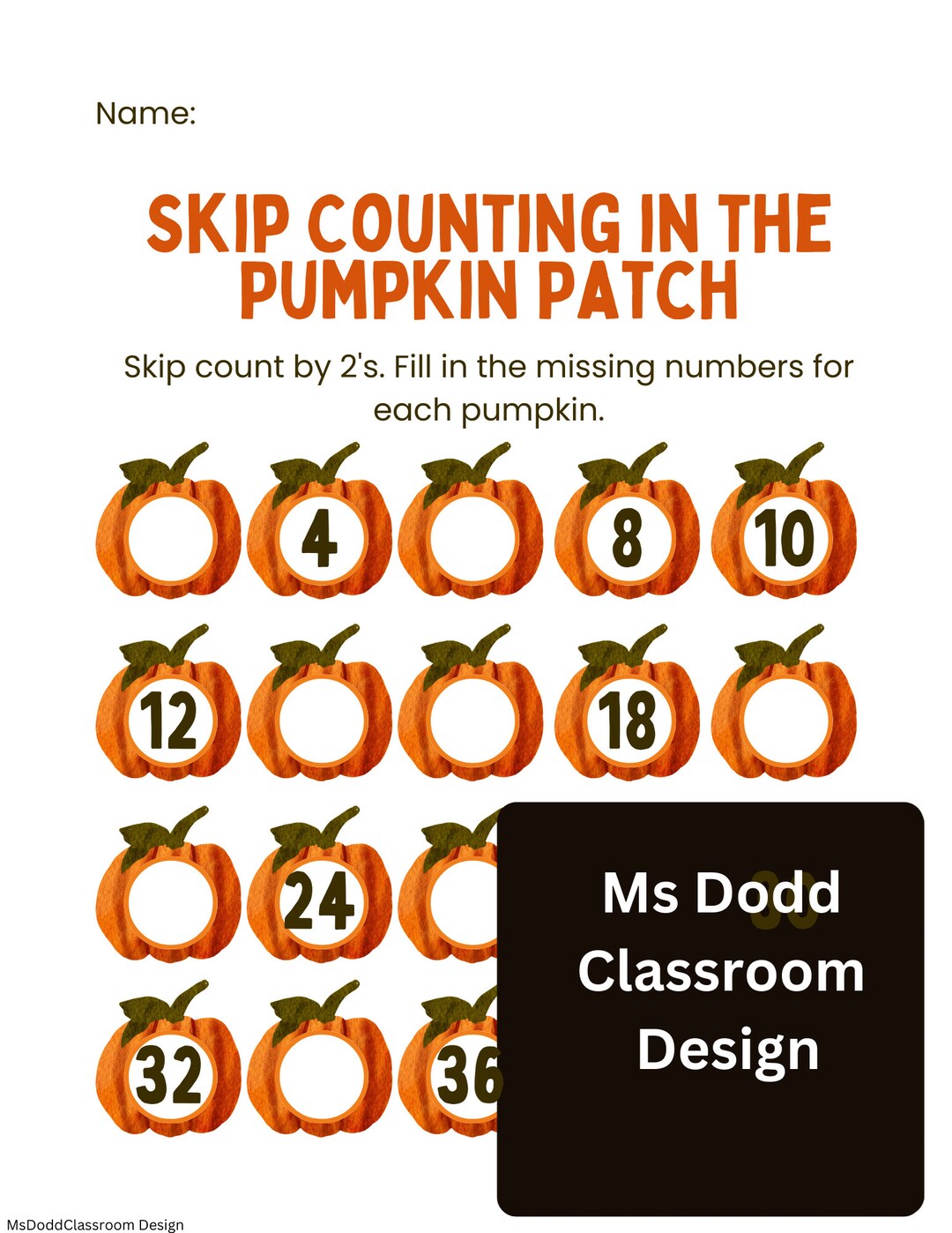 Pumpkin 2, 5, and 10 Skip Counting 3 Pages - Etsy