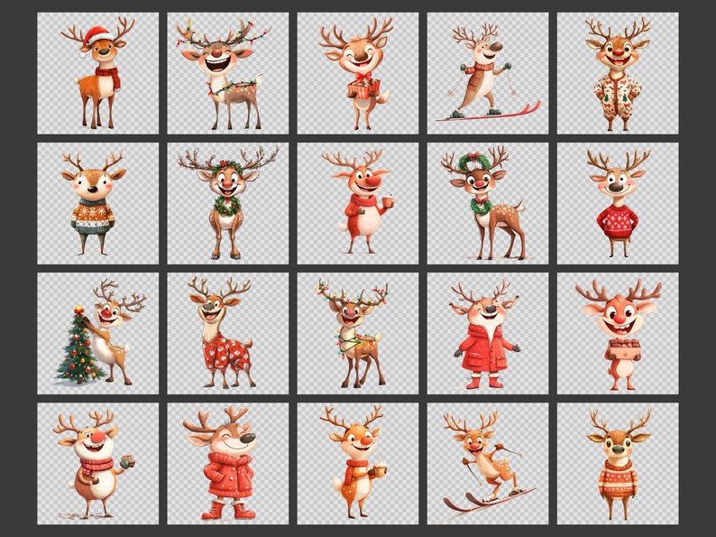 Christmas Reindeer Clipart – 40 PNG Watercolor Illustrations for ...