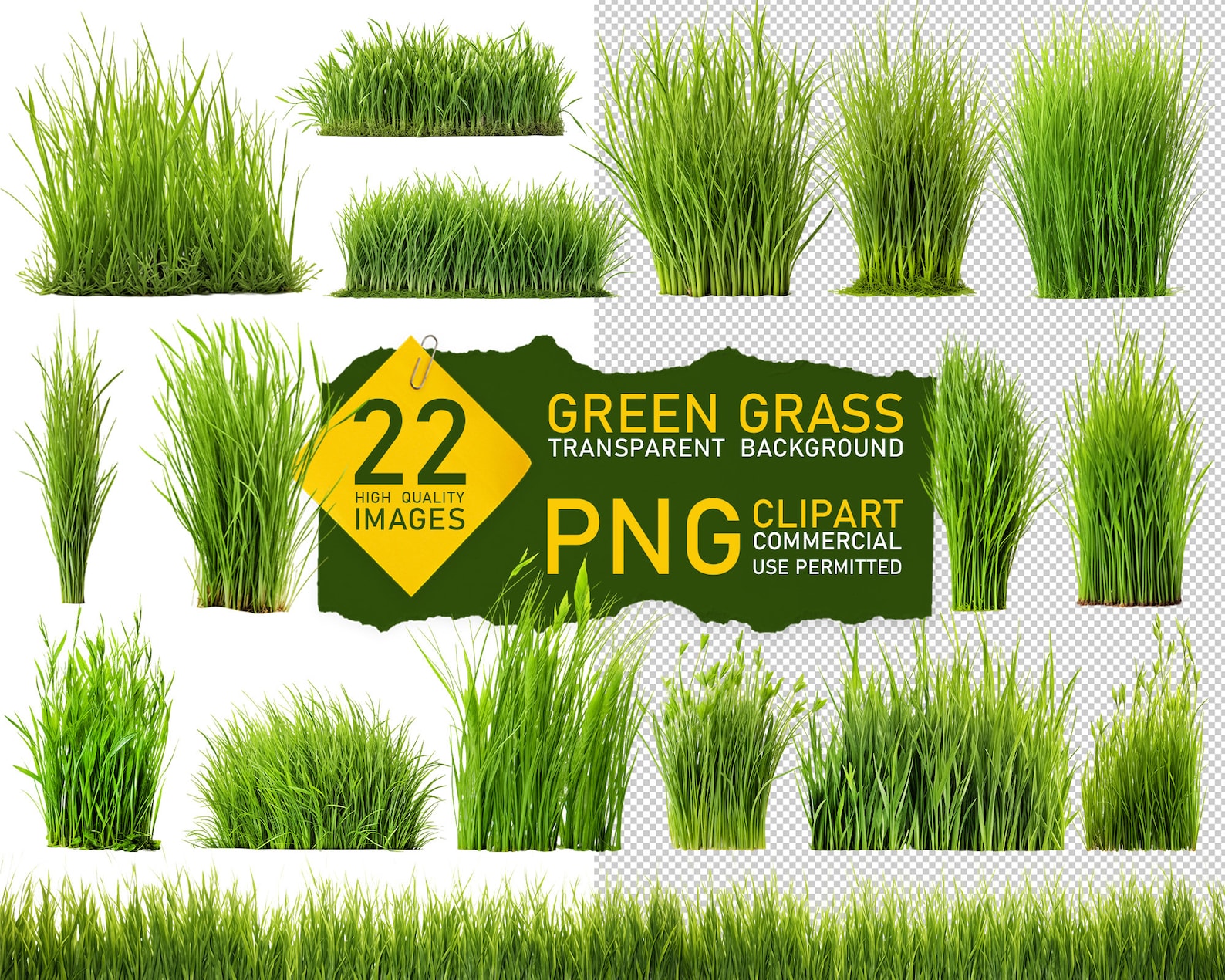 22 PNG Green Grass Clip Arts, Isolated on Transparent Background for Photoshop. Realistic Grass ...