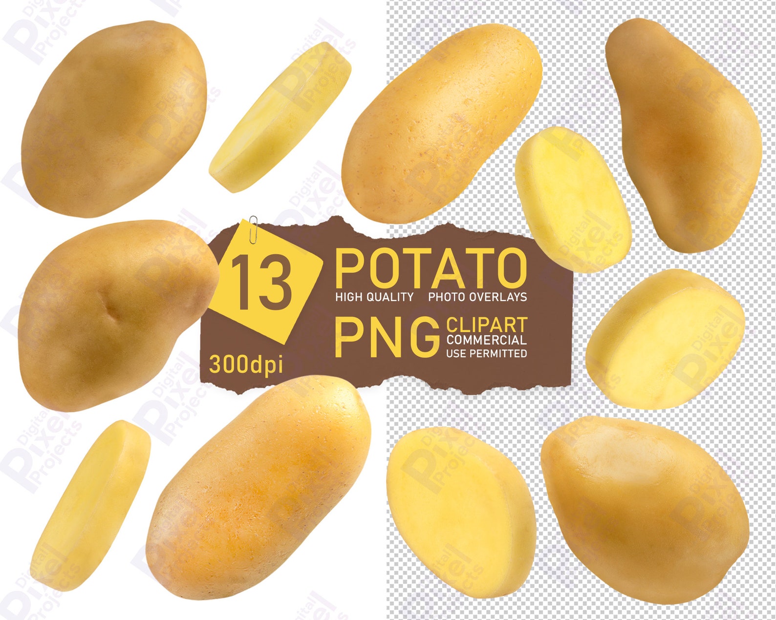 Set of Potato Cliparts in PNG Format for Instant Download. 13 PNG Photo ...