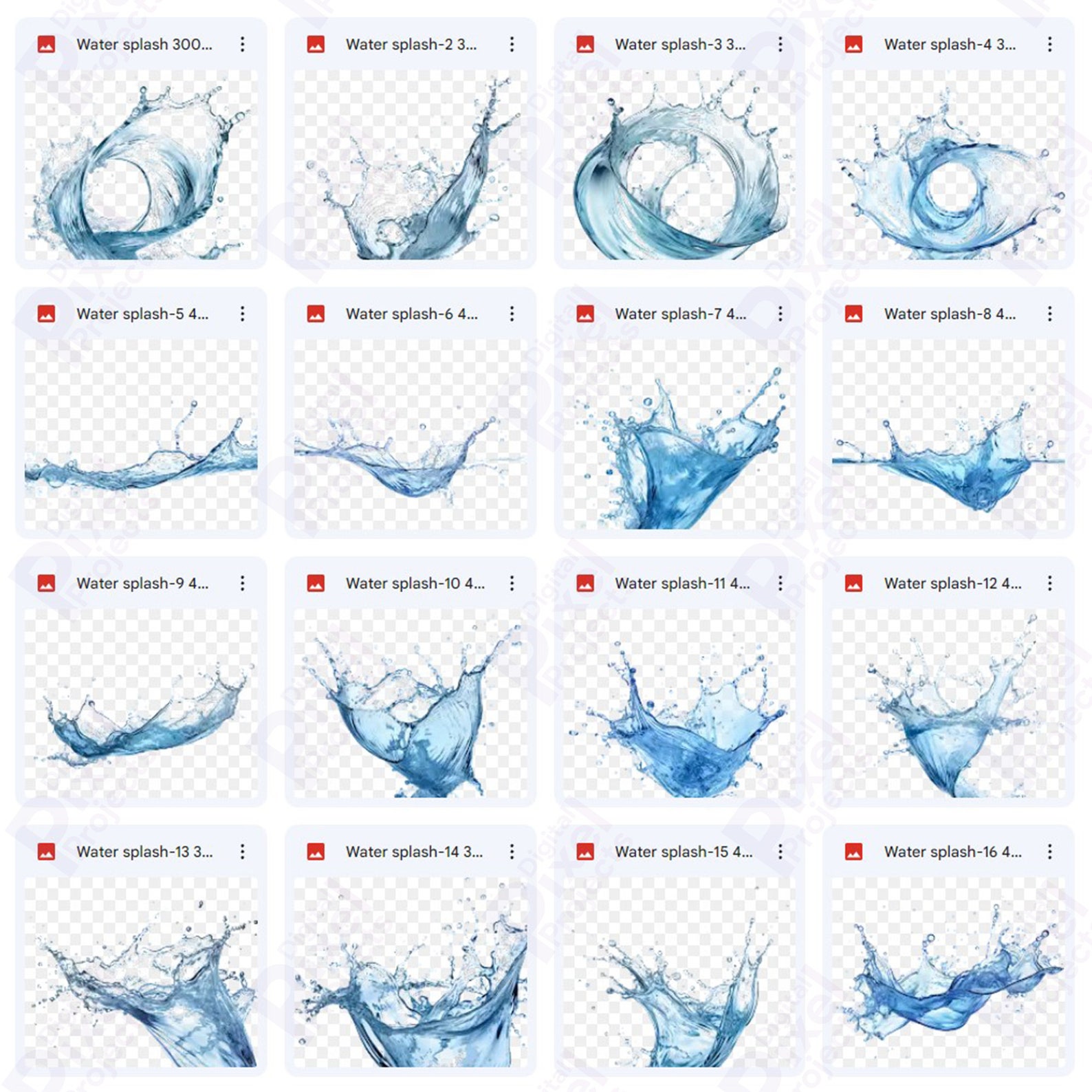 Water Splash Overlays. 16 PNG Clipart Overlays of Realistic Water Splash Elements Isolated on a ...