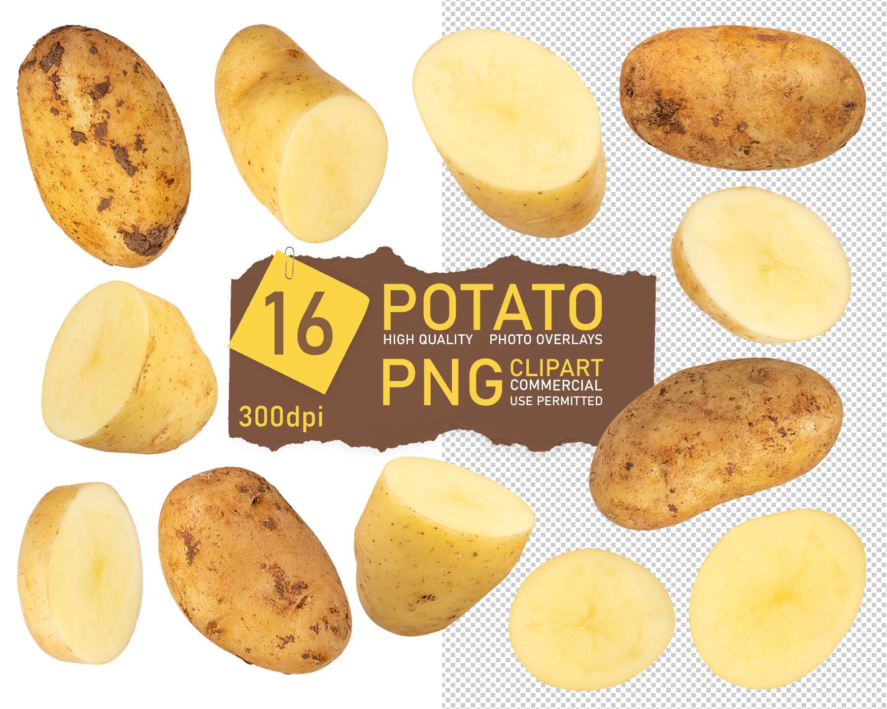 Set of Potato Cliparts in PNG Format for Instant Download. 16 PNG Photo ...