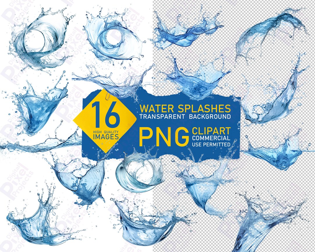 Water Splash Overlays. 16 PNG Clipart Overlays of Realistic Water Splash Elements Isolated on a ...