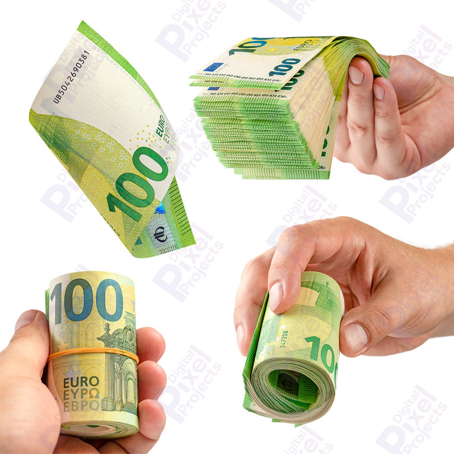 Euro Banknote Overlays, Cut Out on a Transparent Background. Photos of ...