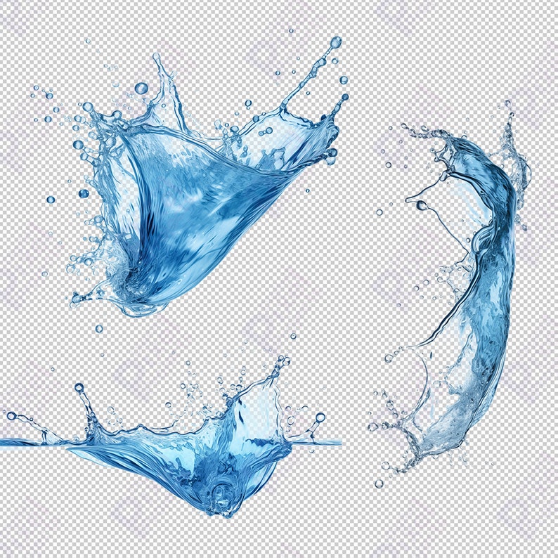 Water Splash Overlays. 16 PNG Clipart Overlays of Realistic Water Splash Elements Isolated on a ...