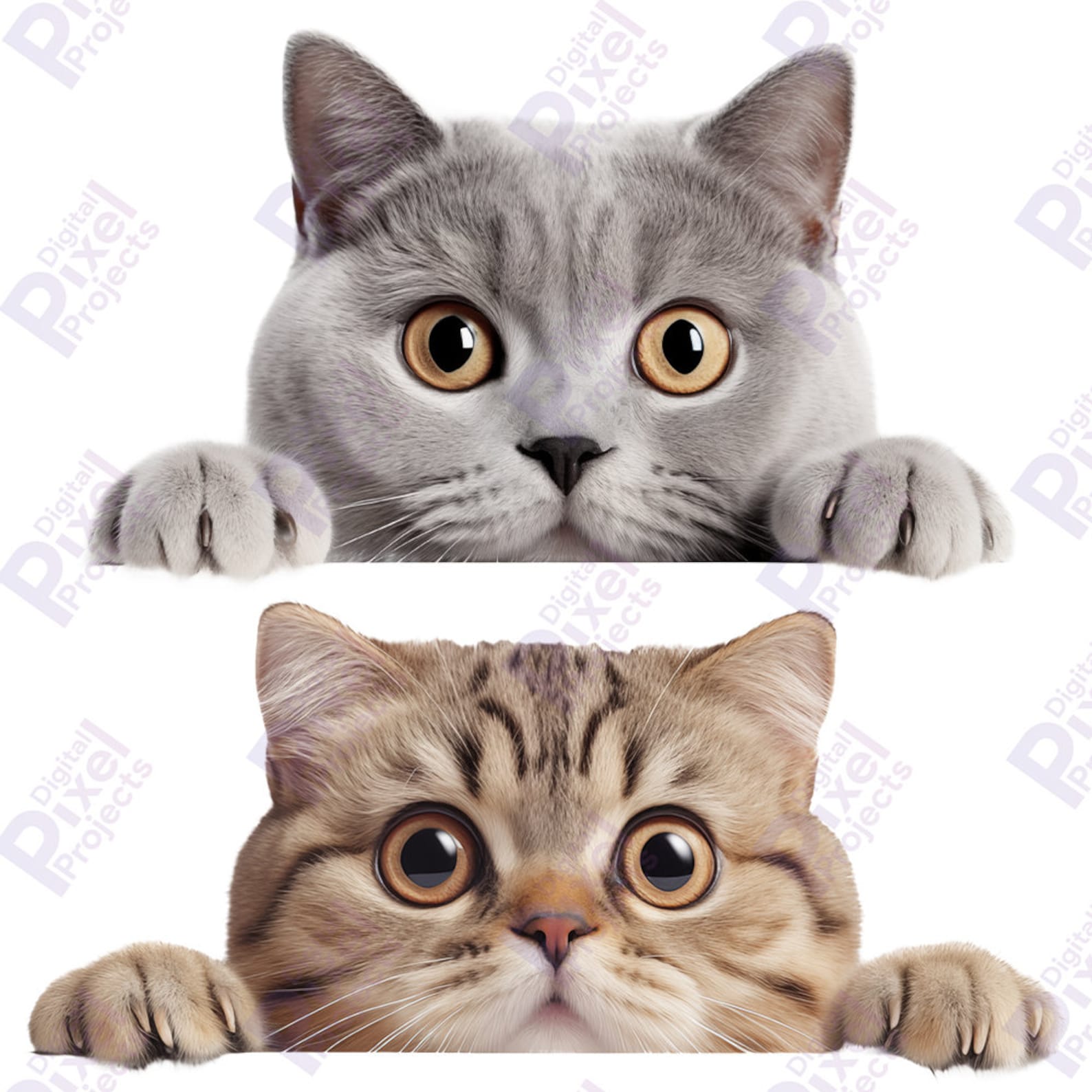 11 PNG Overlays With Images of Cats of Different Breeds on a ...
