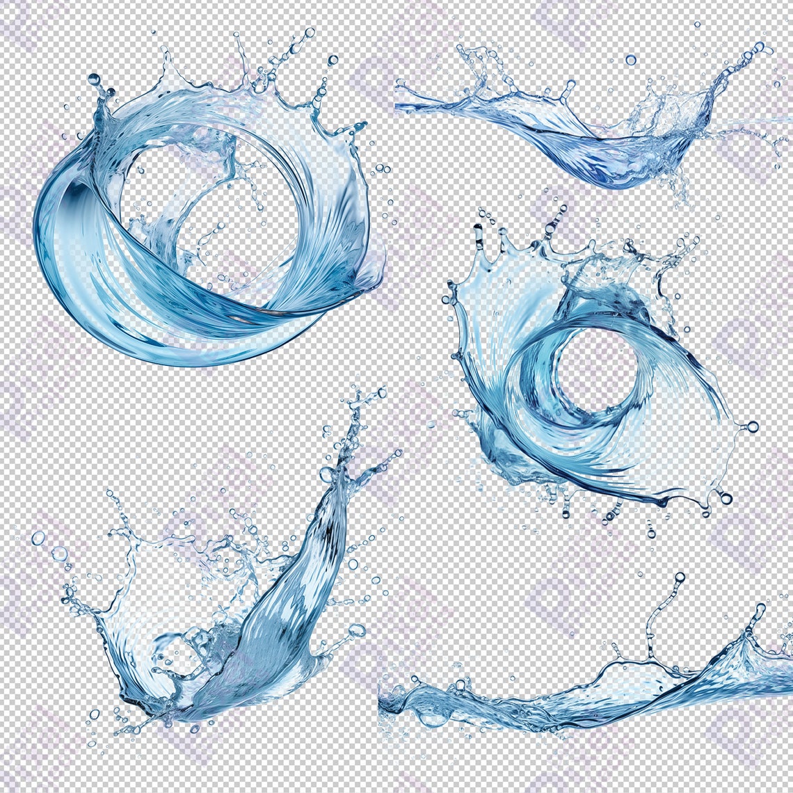 Water Splash Overlays. 16 PNG Clipart Overlays of Realistic Water Splash Elements Isolated on a ...