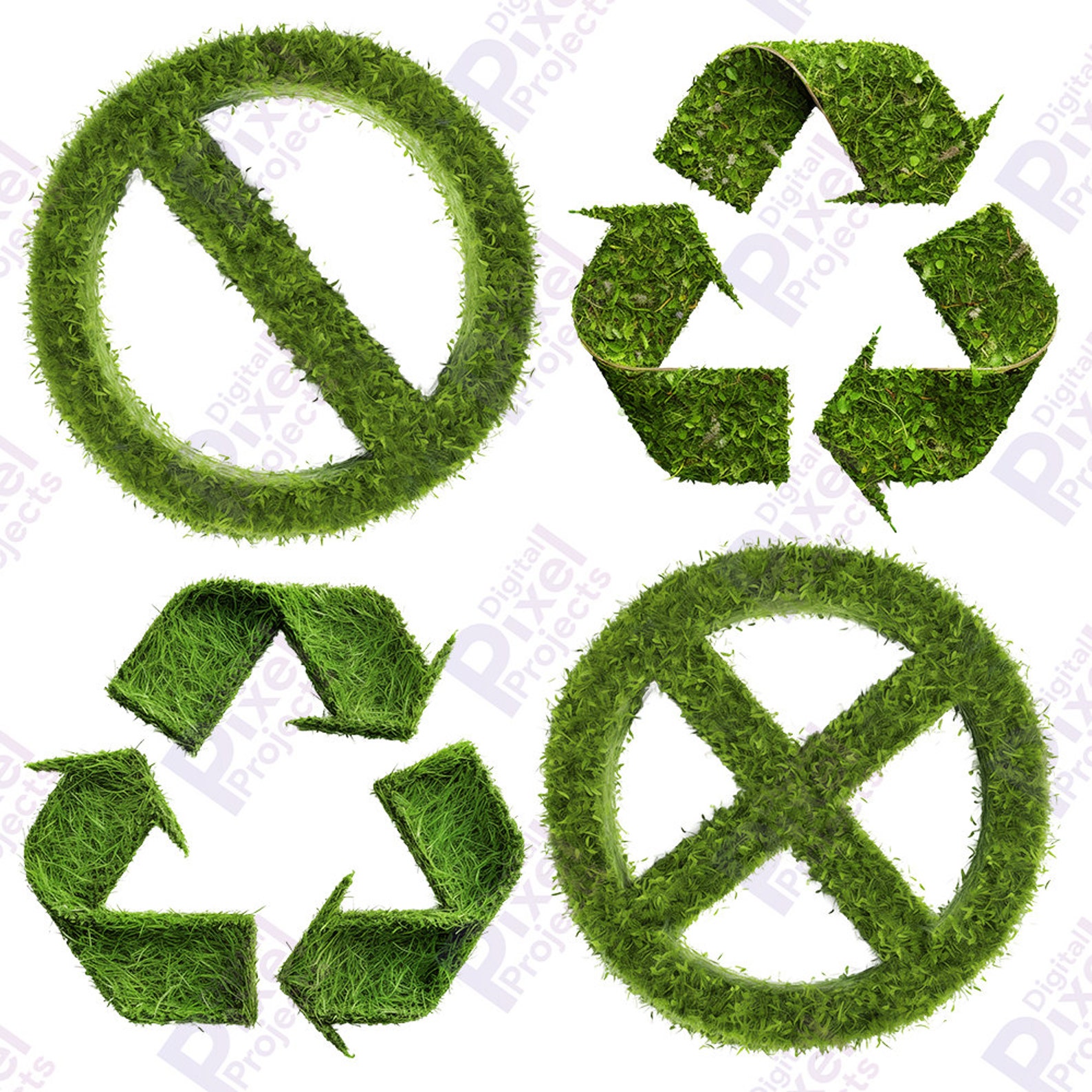 10 PNG Images of Eco Symbols, Created Using a Green Grass Texture, Cut ...