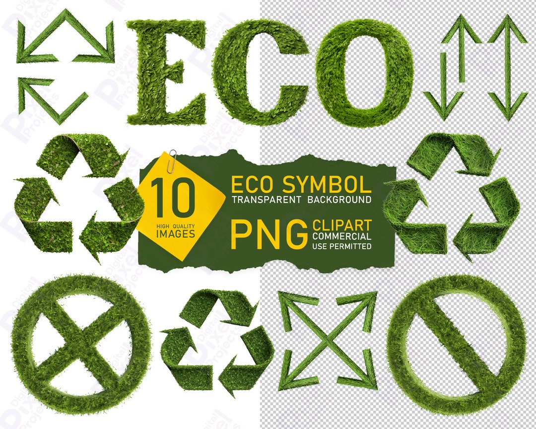 10 PNG Images of Eco Symbols, Created Using a Green Grass Texture, Cut ...