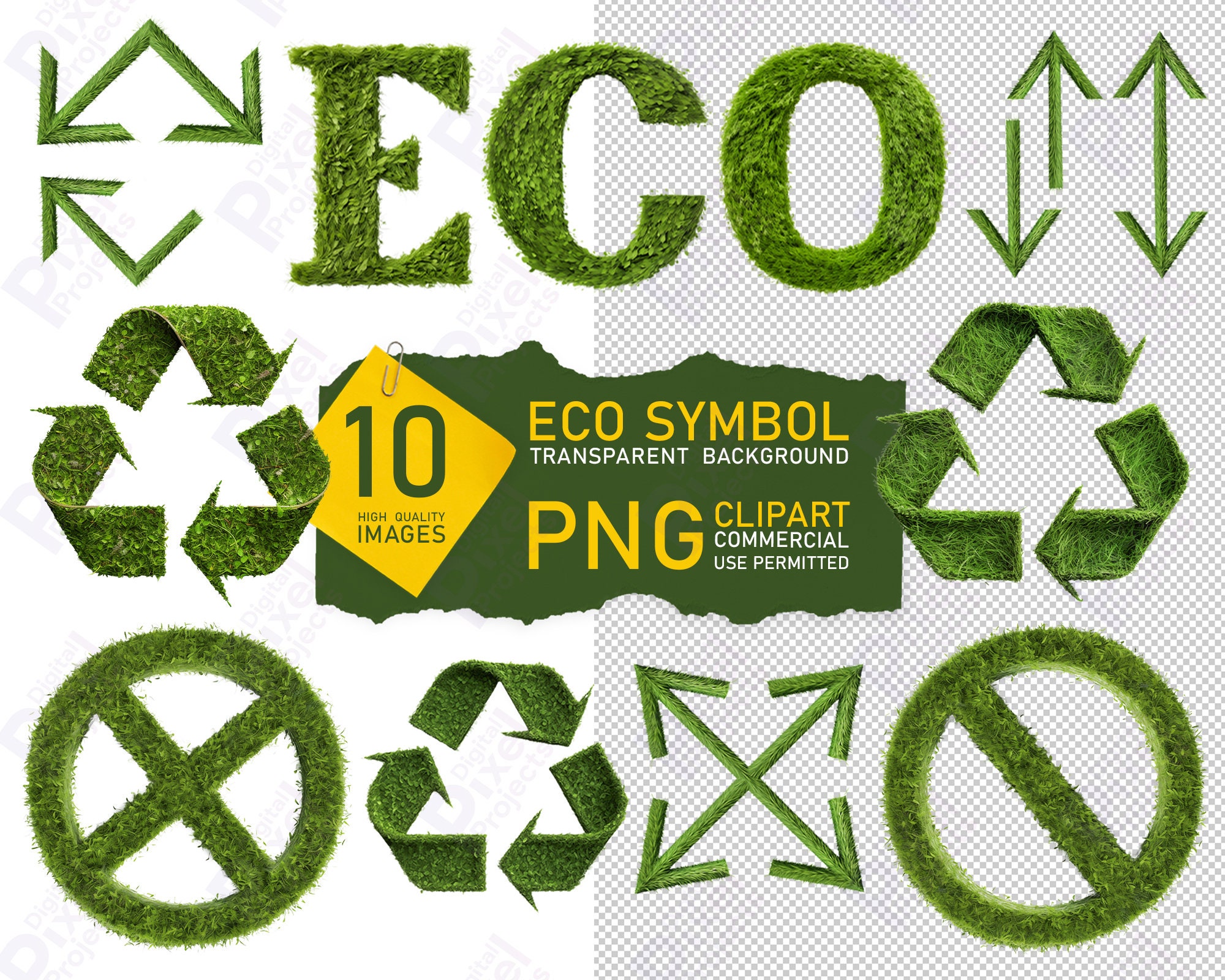 10 PNG Images of Eco Symbols, Created Using a Green Grass Texture, Cut ...