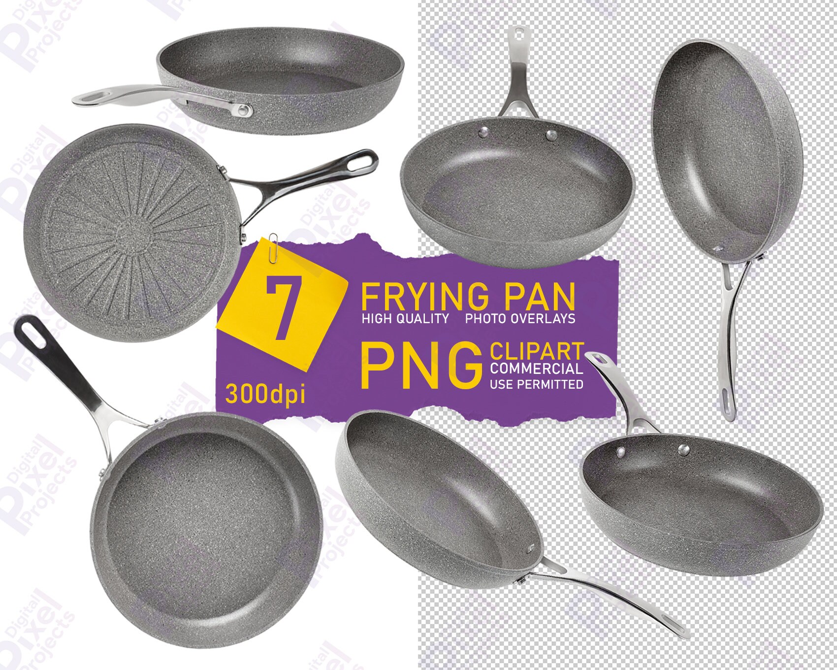 7 Transparent PNG Frying Pan Overlays: Different Culinary Clipart ...