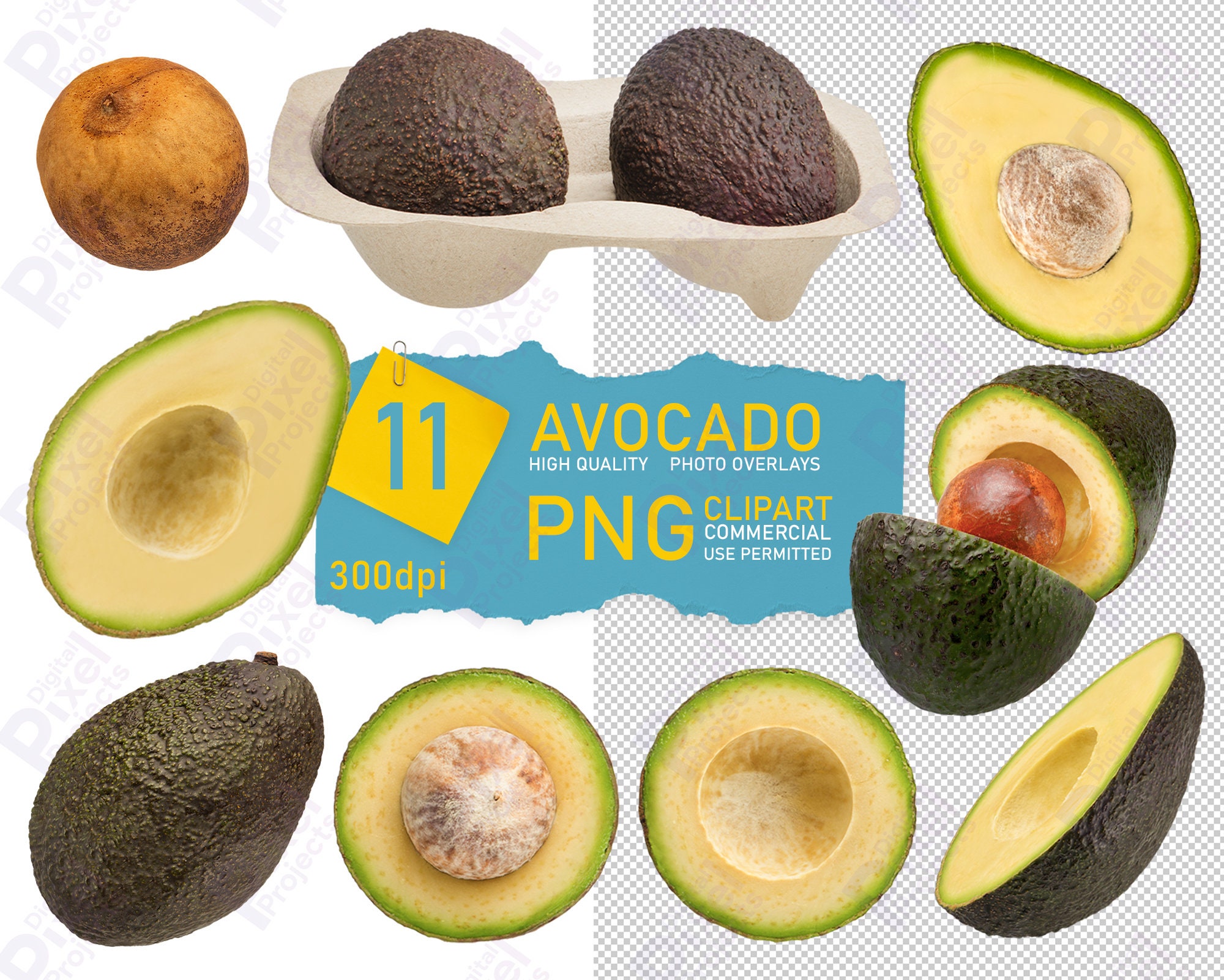 Avocado Overlays for Photoshop. 11 PNG Photo Overlays of Ripe Avocados ...