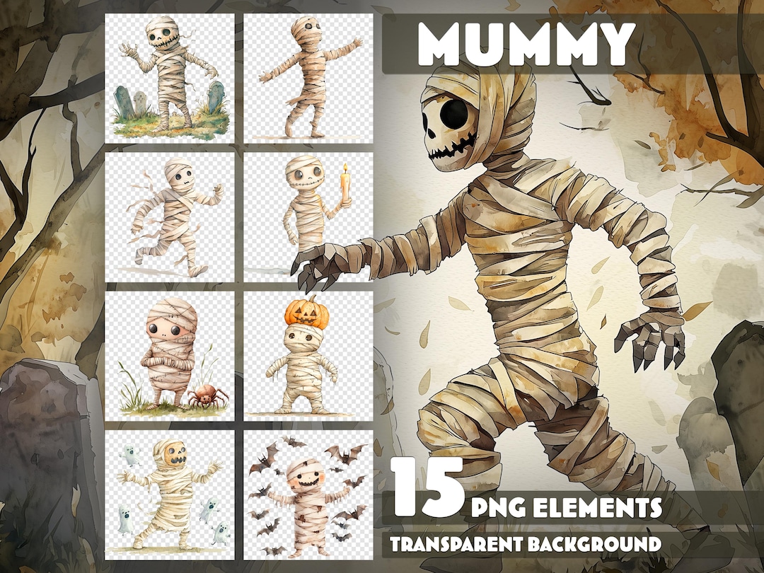 Watercolor Halloween Mummy Clipart – 15 High-resolution Pngs ...