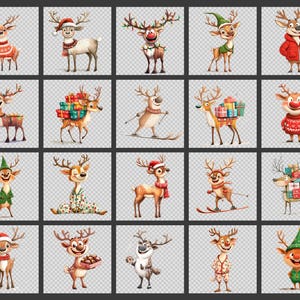 Christmas Reindeer Clipart – 40 PNG Watercolor Illustrations for ...