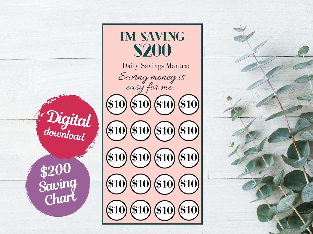 Printable Saving Challenge 200 Dollar Saving Chart Digital - Etsy