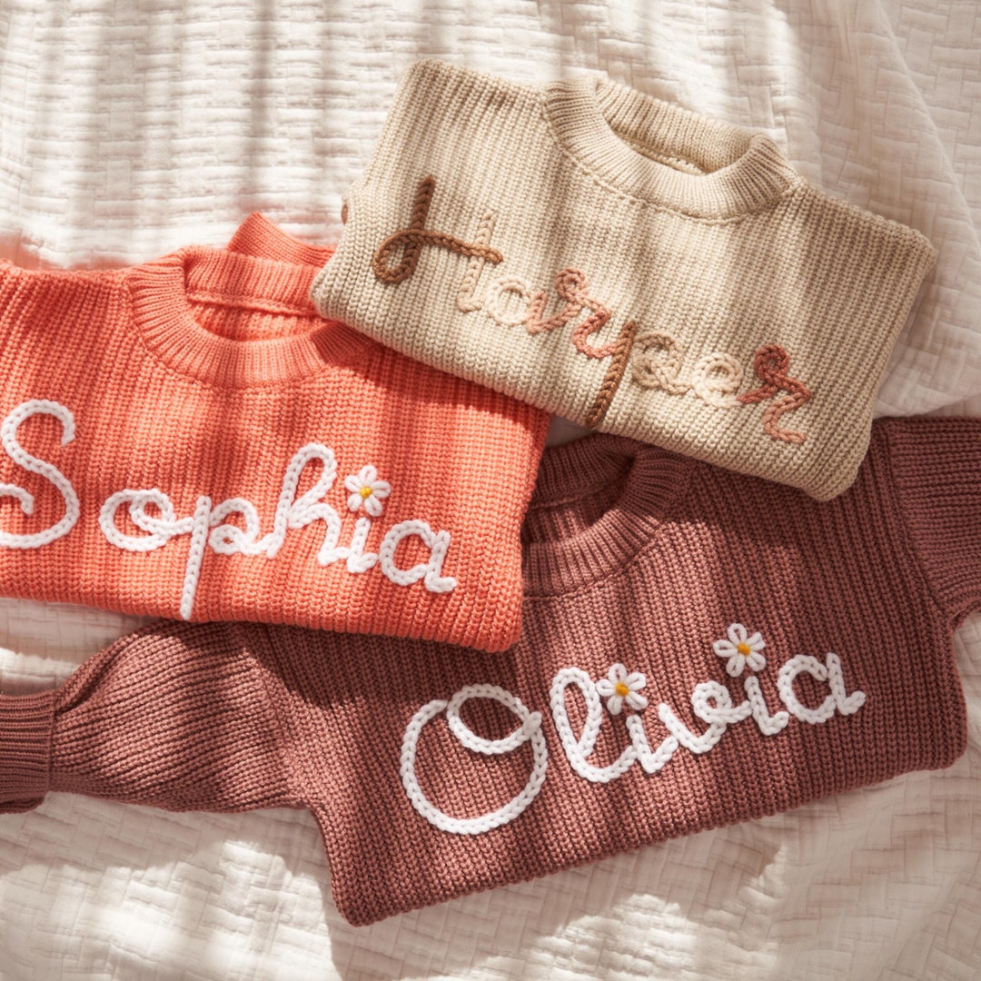 Personalized Baby Name Knit Sweater: Embroidered Toddler Gift - Etsy