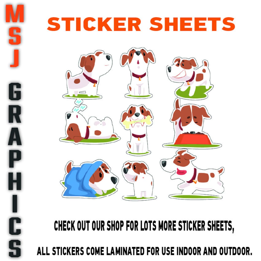 Cute Puppies Kids Stickers Sheet Decals Puppys Wall Self Adhesive Vinyl ...