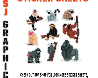 Monkeys Zoo Animal Stickers Sheet Decals Animals Wall Self - Etsy