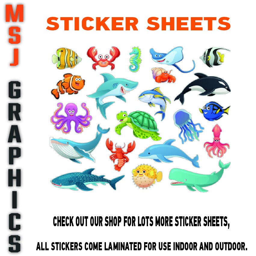 Sealife Sharks Stickers Sheet Decals Animals Wall Self - Etsy