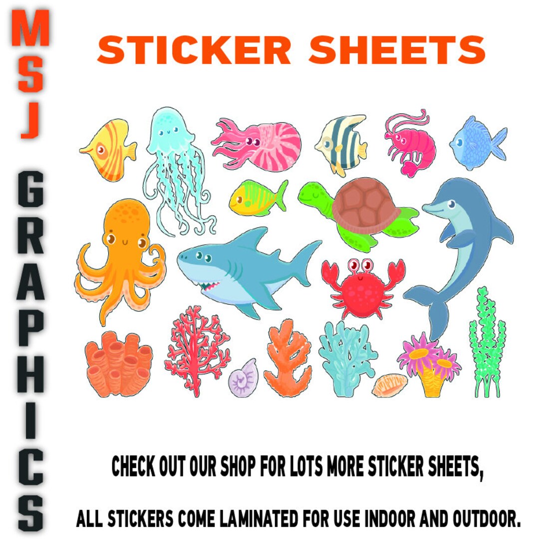 Ocean Life Sea Animals Stickers Sheet Decals Animals Wall Self Adhesive ...