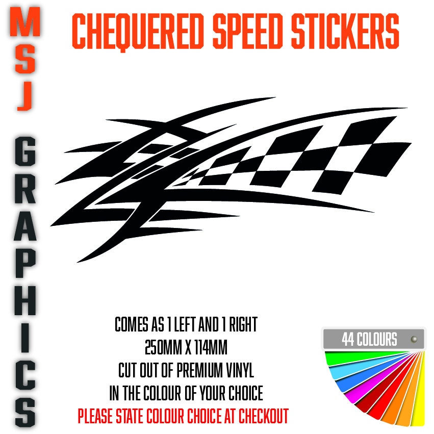 2x Chequered Speed Sticker Decals Car Truck Bike Adhesive Vinyl 250mm X ...