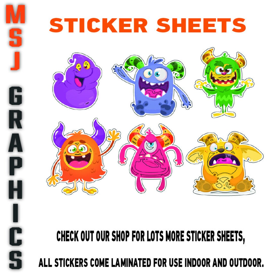 Funny Monsters Childs Stickers Sheet Decals Monster Wall Self Adhesive ...