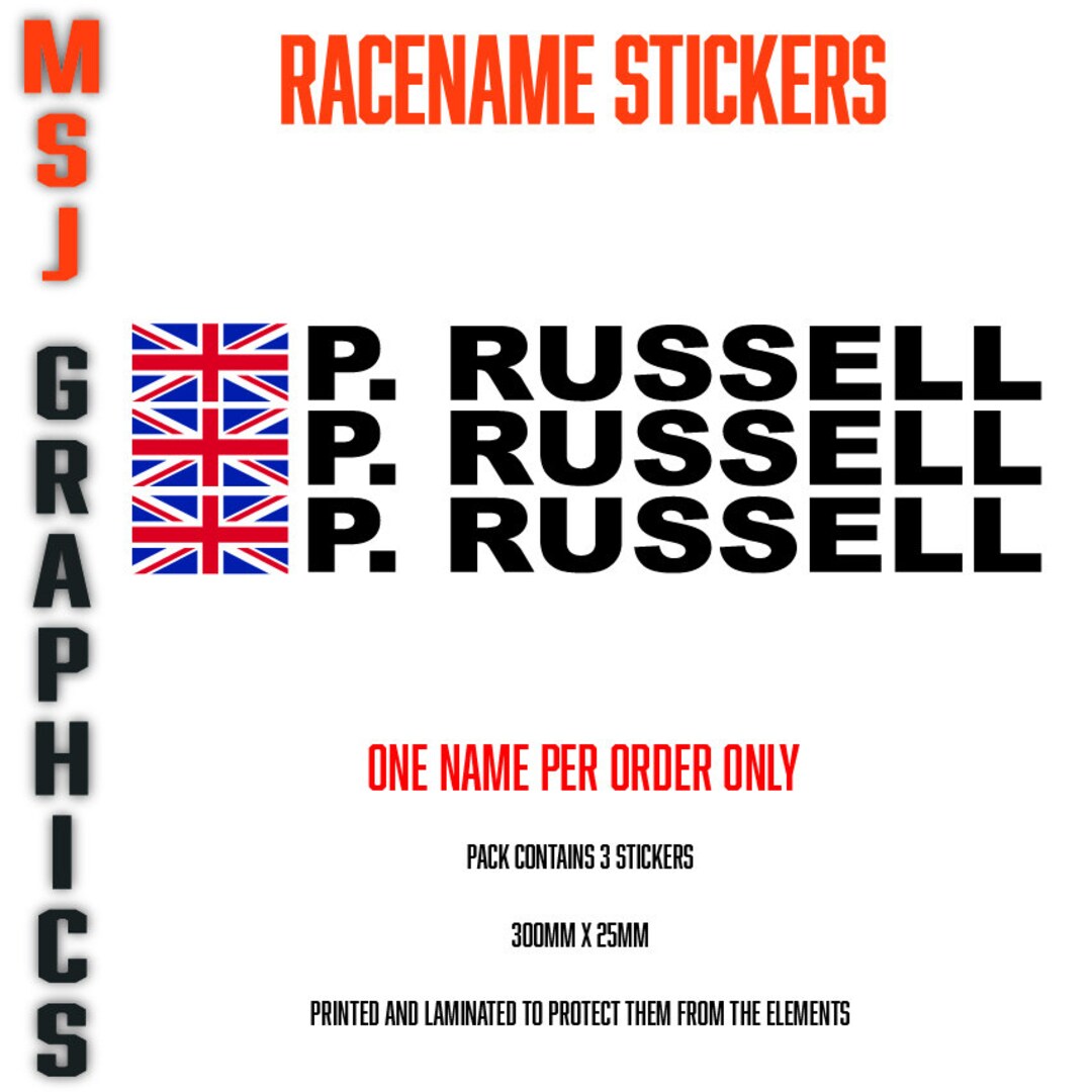 3 X Union Jack Driver Name Stickers - Race Car Motorsport Track Day ...