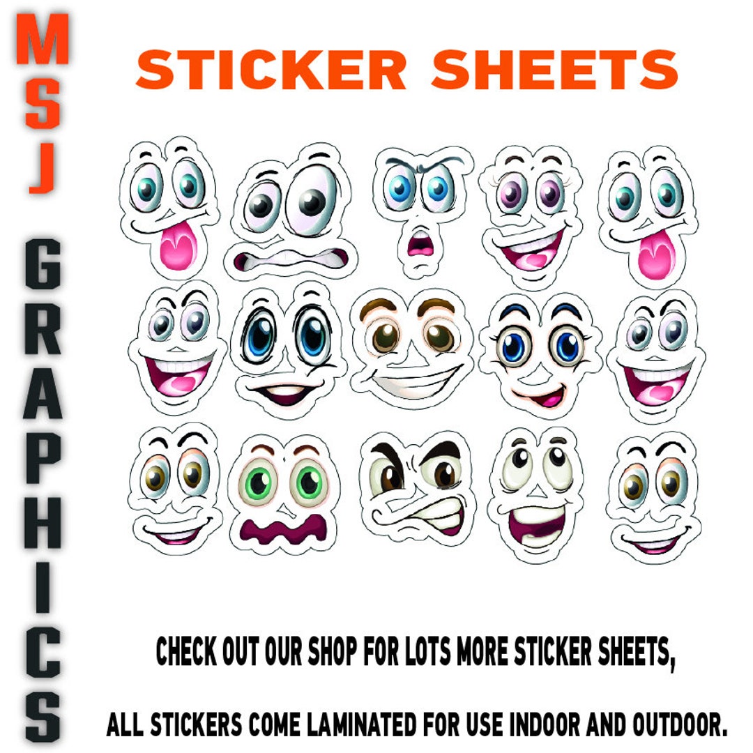 Crazy Faces Funny Stickers Sheet Decals Faces Wall Self Adhesive Vinyl ...