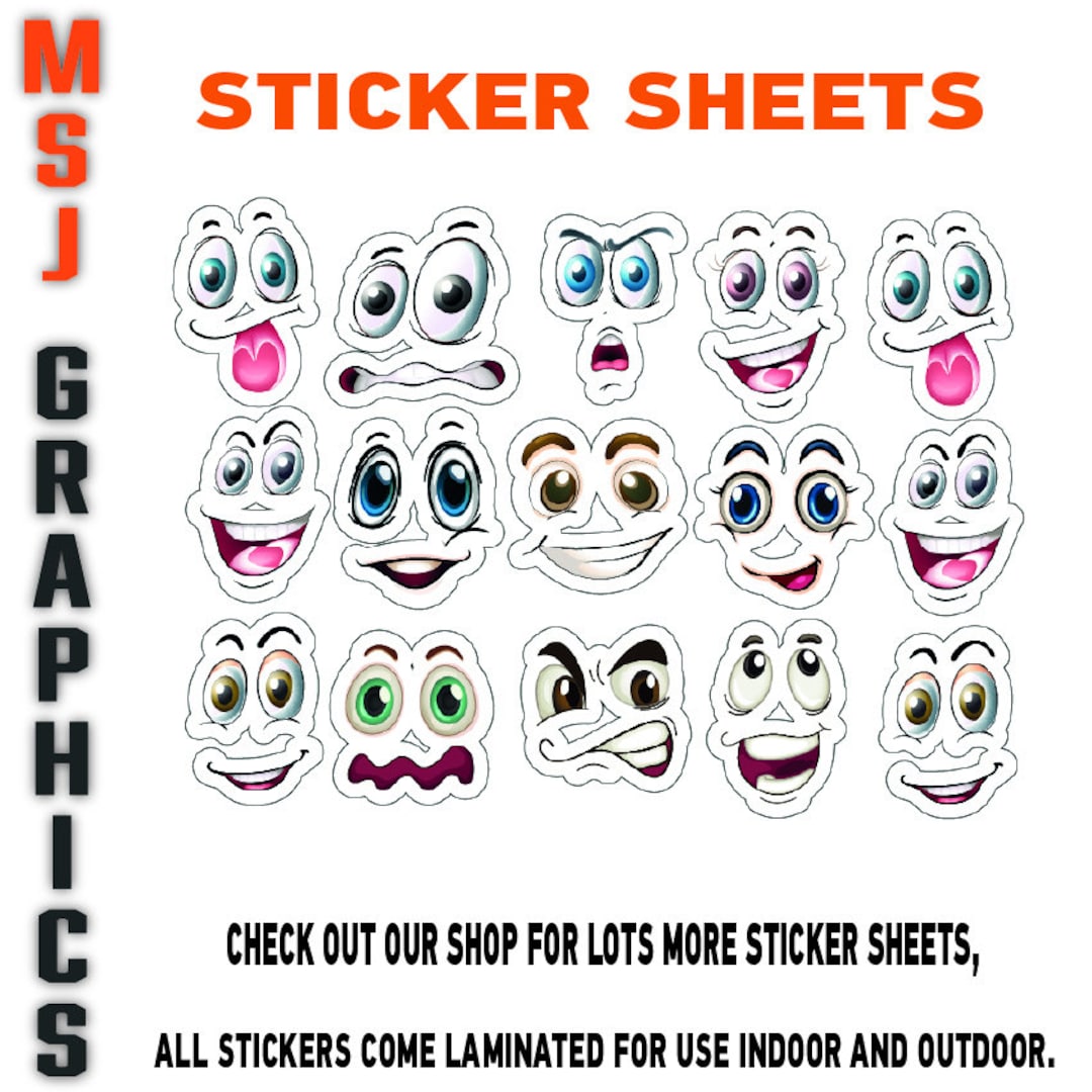 Crazy Faces Funny Stickers Sheet Decals Faces Wall Self Adhesive Vinyl ...