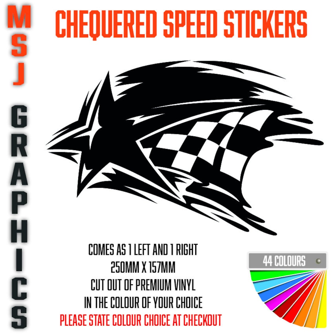 2x Chequered Speed Sticker Decals Car Truck Bike Adhesive Vinyl 250mm X ...