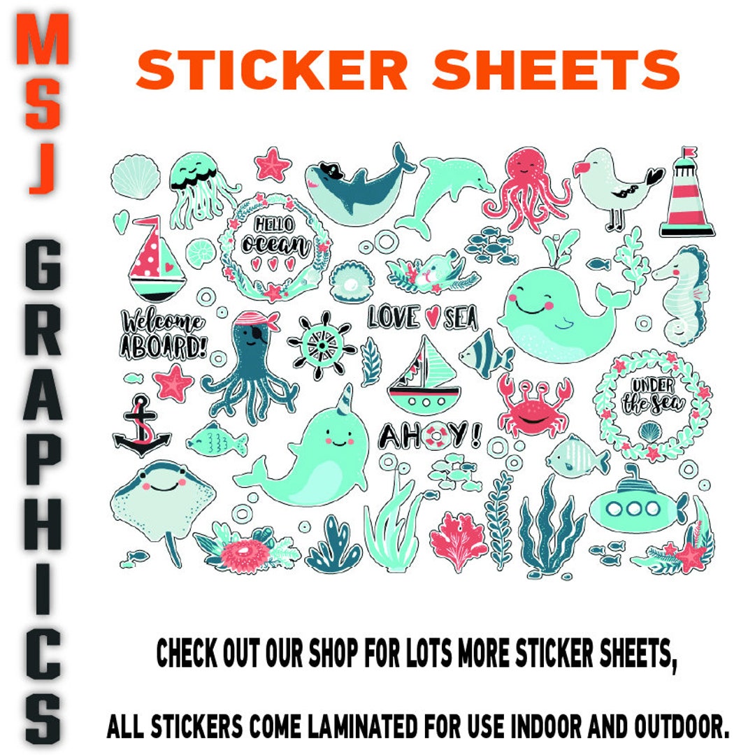 Sea Animals Ocean Stickers Sheet Decals Sealife Wall Self Adhesive ...