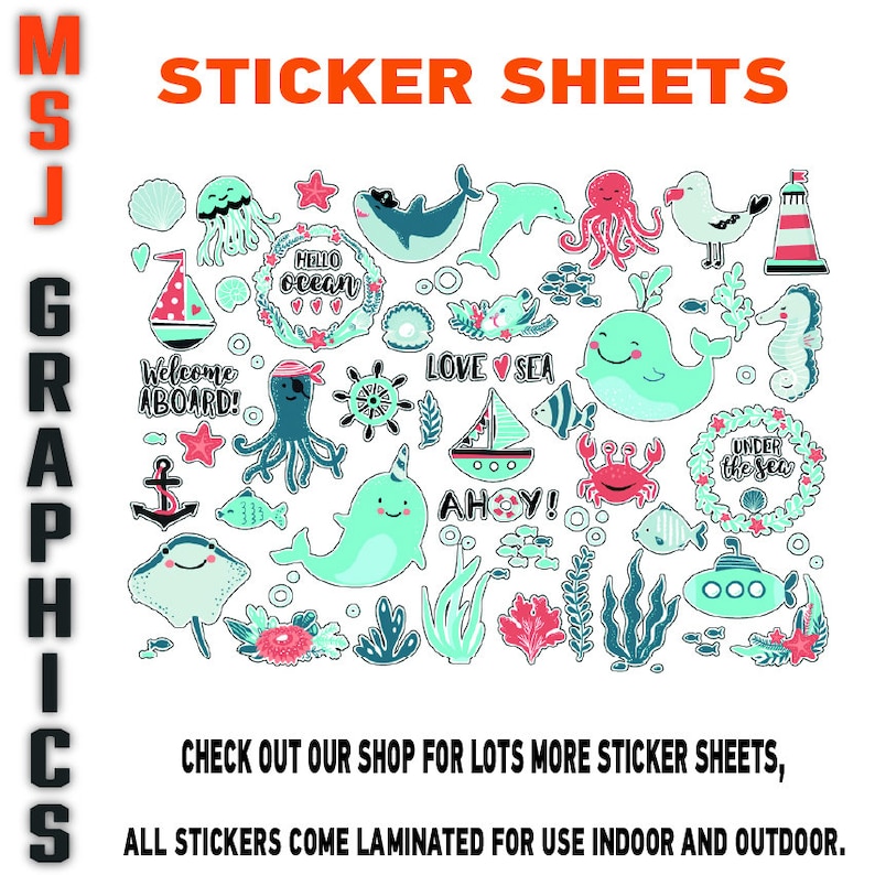 Sea Animals Ocean Stickers Sheet Decals Sealife Wall Self Adhesive ...
