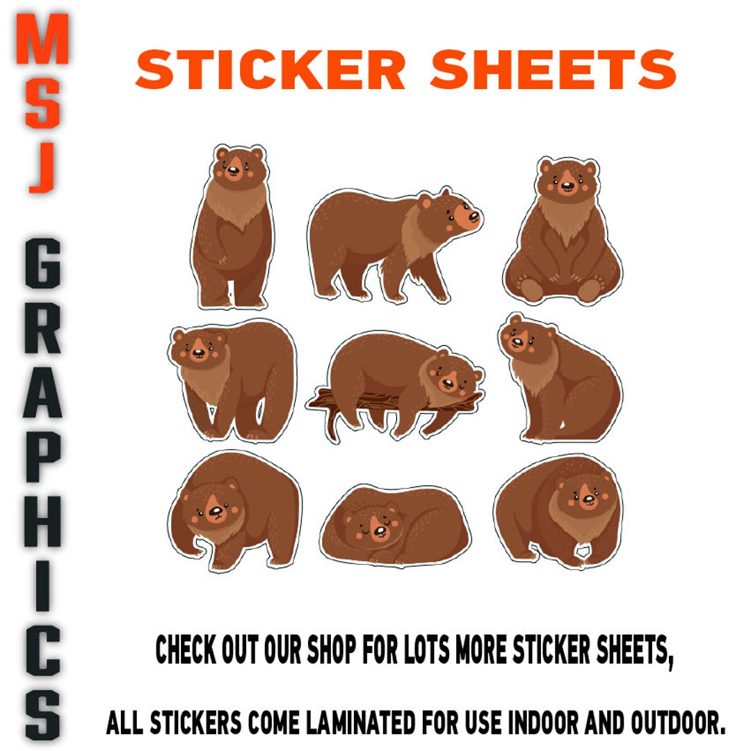 Bear Animal Wild Jungle Stickers Sheet Decals Bears Wall Self Adhesive ...