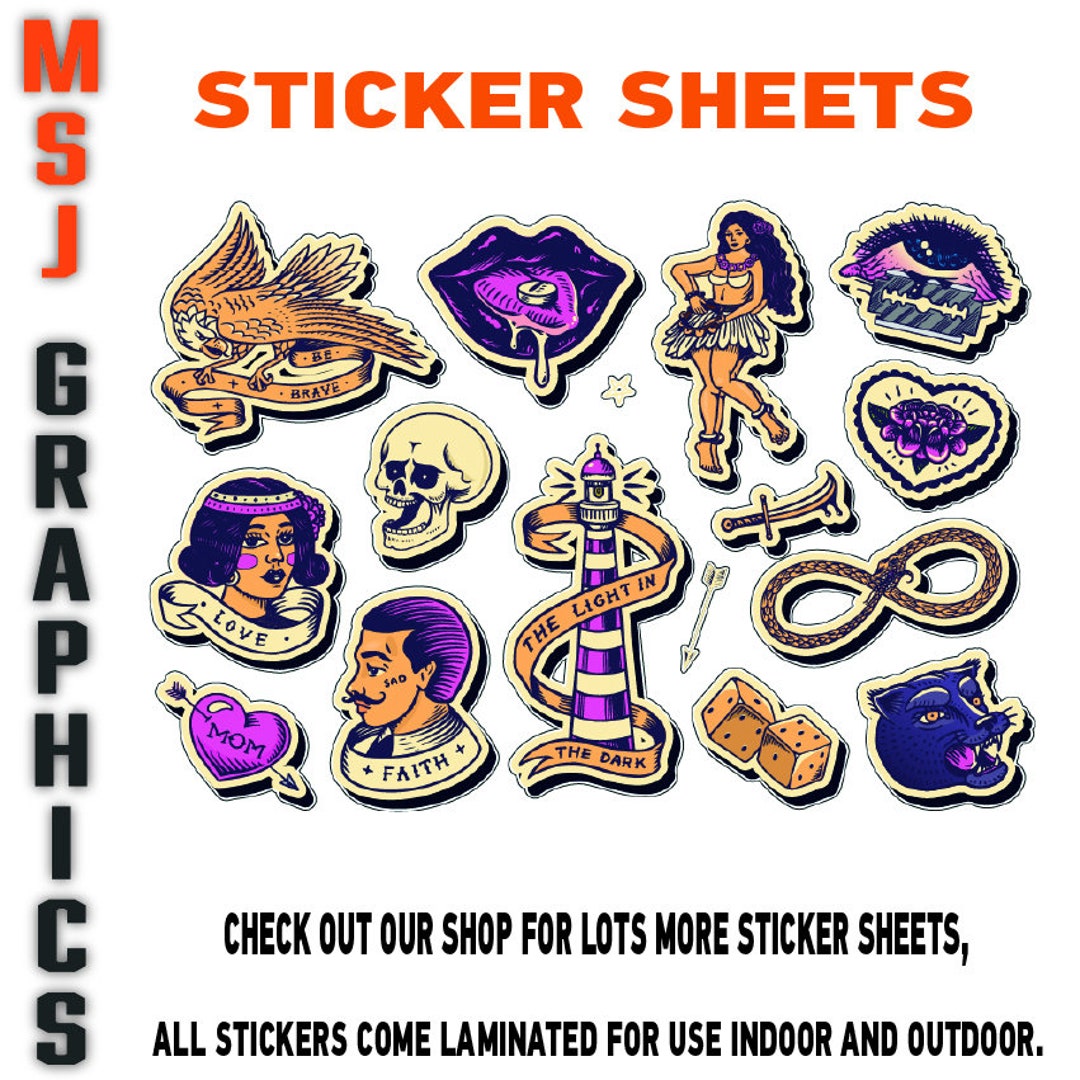 Gothic Tattoo Stickers Sheet Decals Gothic Wall Self Adhesive Vinyl A3 ...
