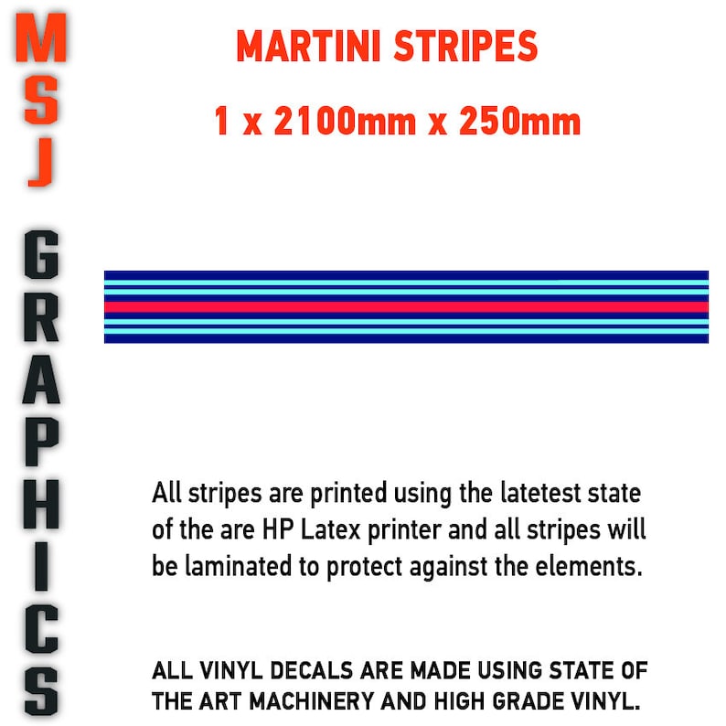 Martini Racing Stripes 2100mm X 250mm X 1 Le Mans Gulf Universal Car ...