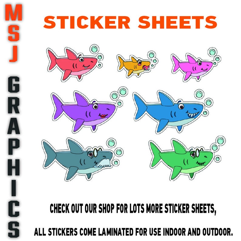 Happy Sharks Sea Life Stickers Sheet Decals Animals Wall Self Adhesive ...