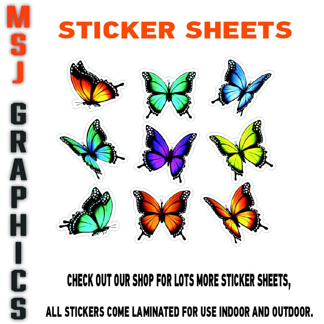 Butterfly Stickers Sheet Decals Butterflies Wall Self Adhesive Vinyl A3 ...