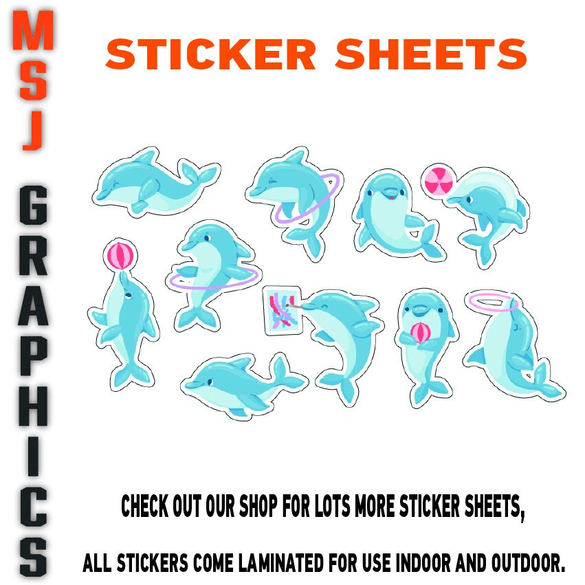 Dolphins Sealife Stickers Sheet Decals Dolphin Wall Self Adhesive Vinyl ...