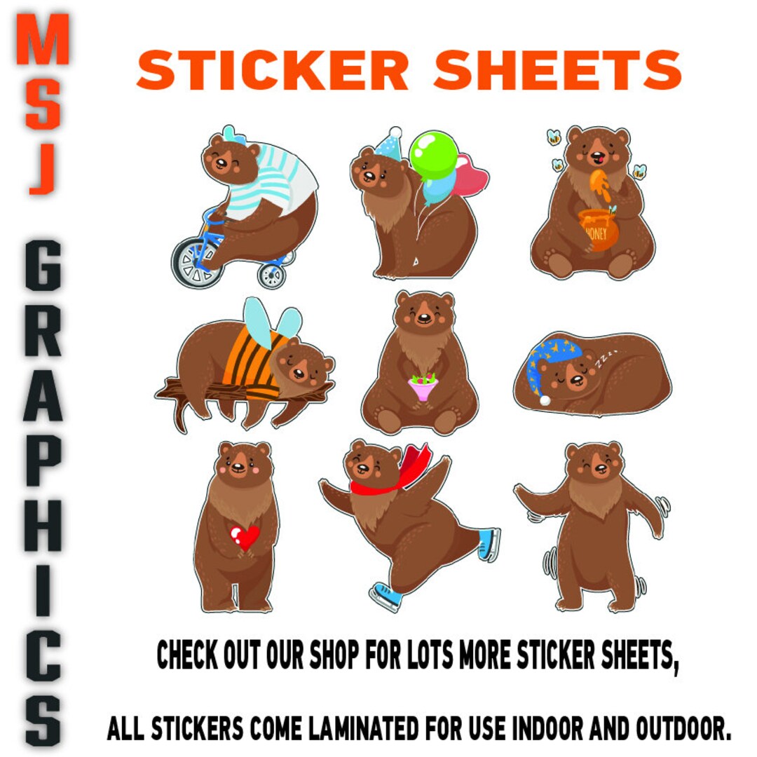 Birthday Bears Stickers Sheet Decals Bears Wall Self Adhesive Vinyl A2 ...