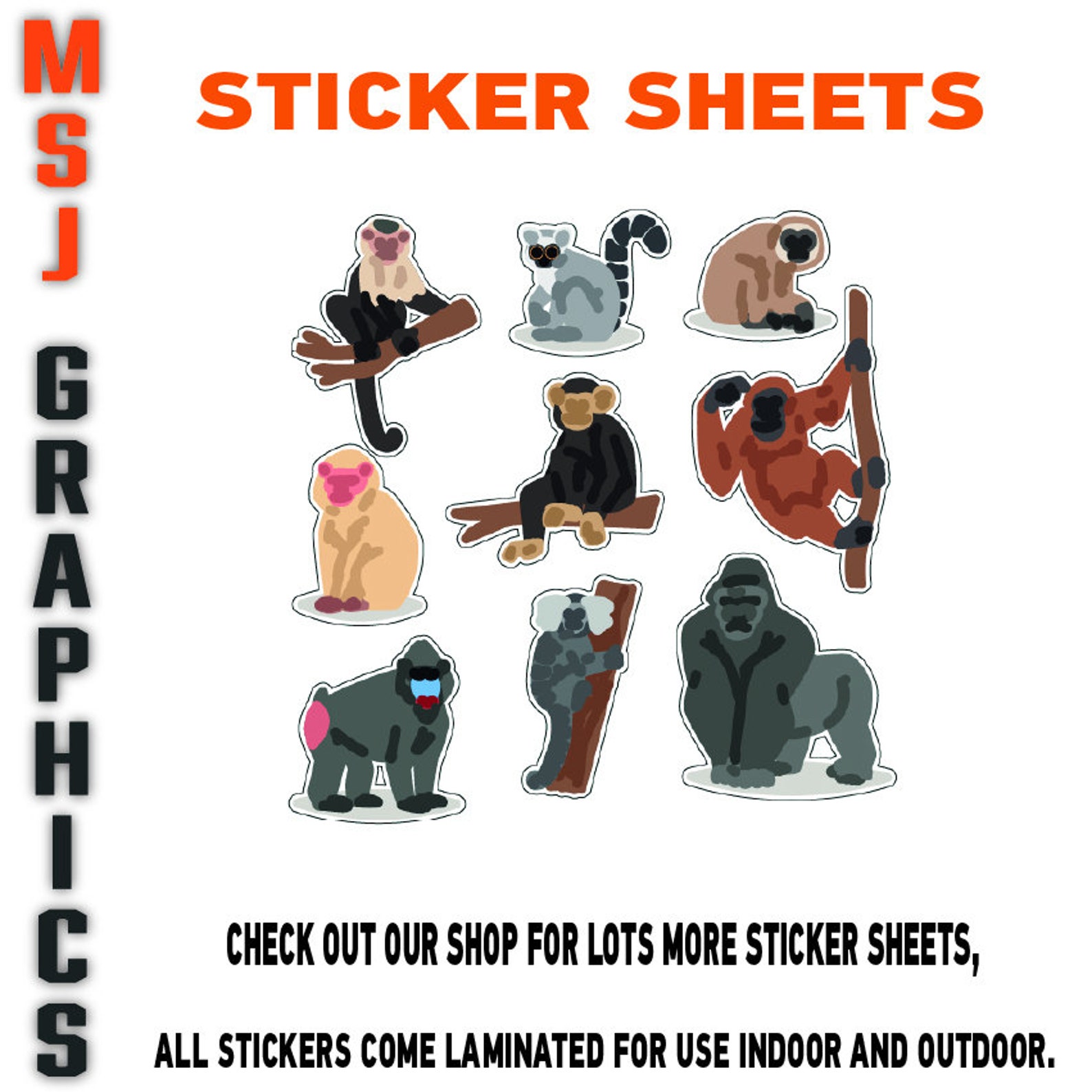 Monkeys Zoo Animal Stickers Sheet Decals Animals Wall Self Adhesive ...