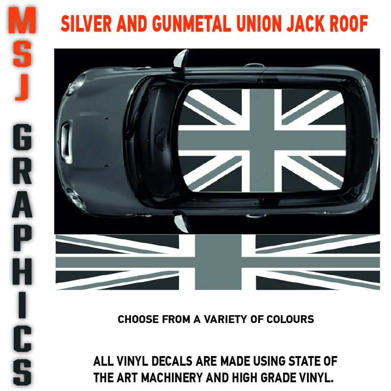 Union Jack Roof Silver and Gunmetal for Bmw Mini Cooper Graphics ...