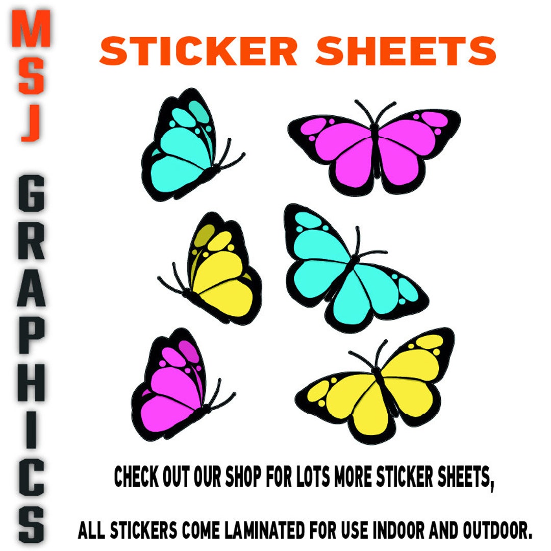 Butterfly Stickers Sheet Decals Butterflies Wall Self Adhesive Vinyl A4 ...