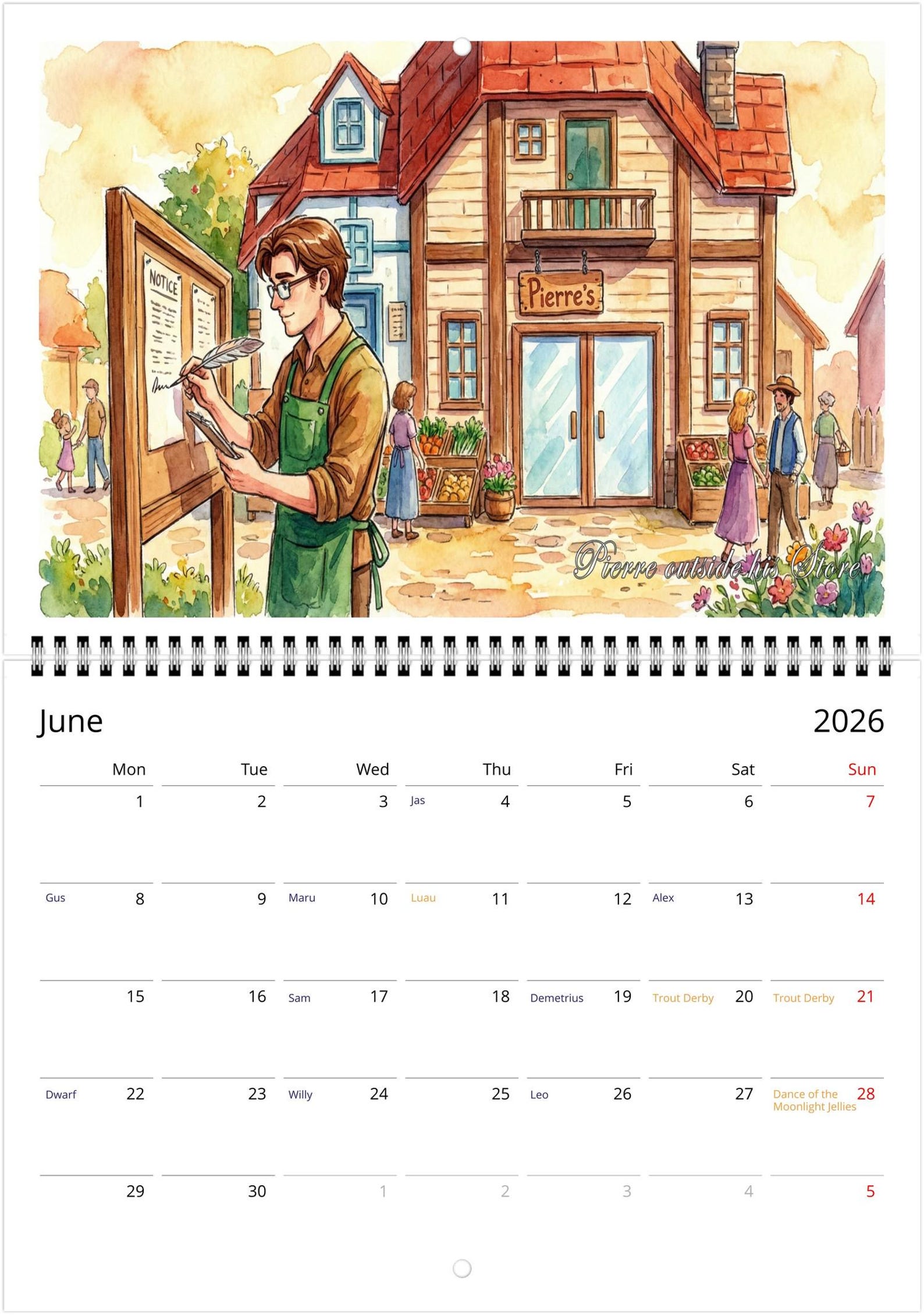 Stardew Valley 2026 Wall Calendar , Large A4 A3 , Gamer , Watercolor ...