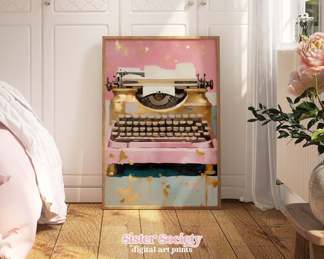 Pink Vintage Aesthetic Wall Art Typewriter Print Download, Light ...