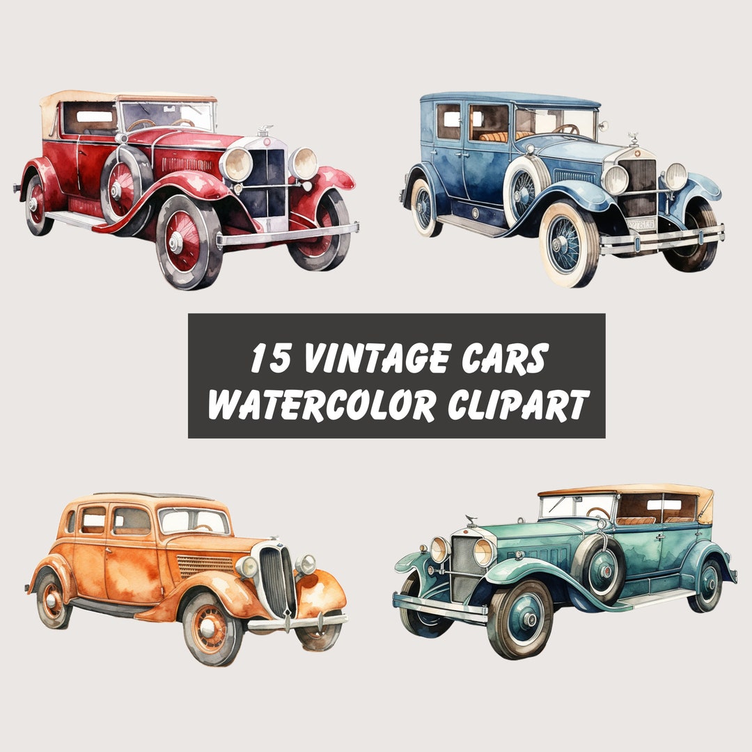 15 Vintage Cars Watercolor Clipart Digital Download Printable Scrapbook ...