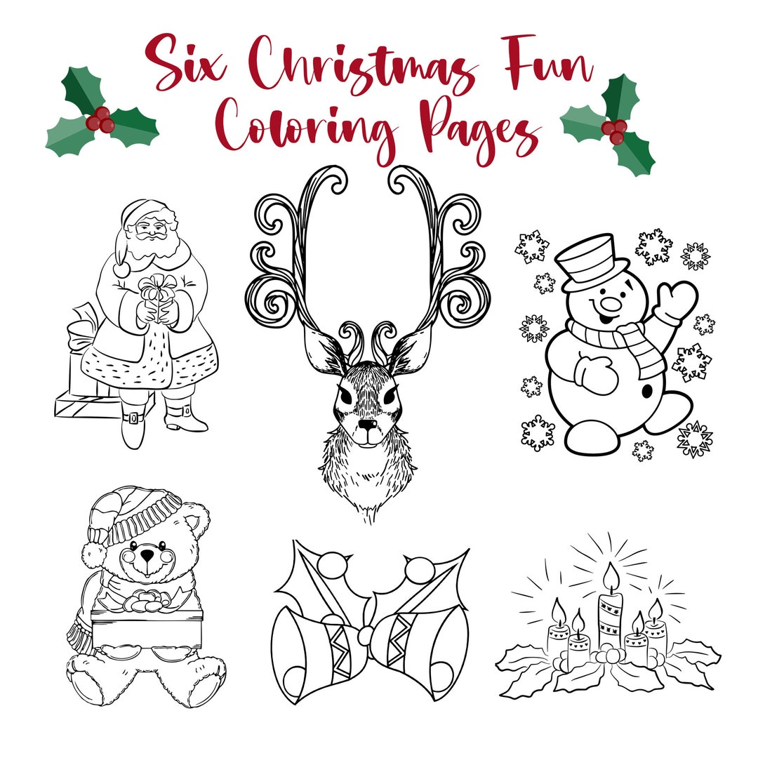 Six Christmas Fun Coloring Pages Digital Instant Download - Etsy