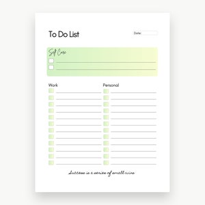To Do List Printable, Prioritize Self-care, Daily Checklist for Working ...